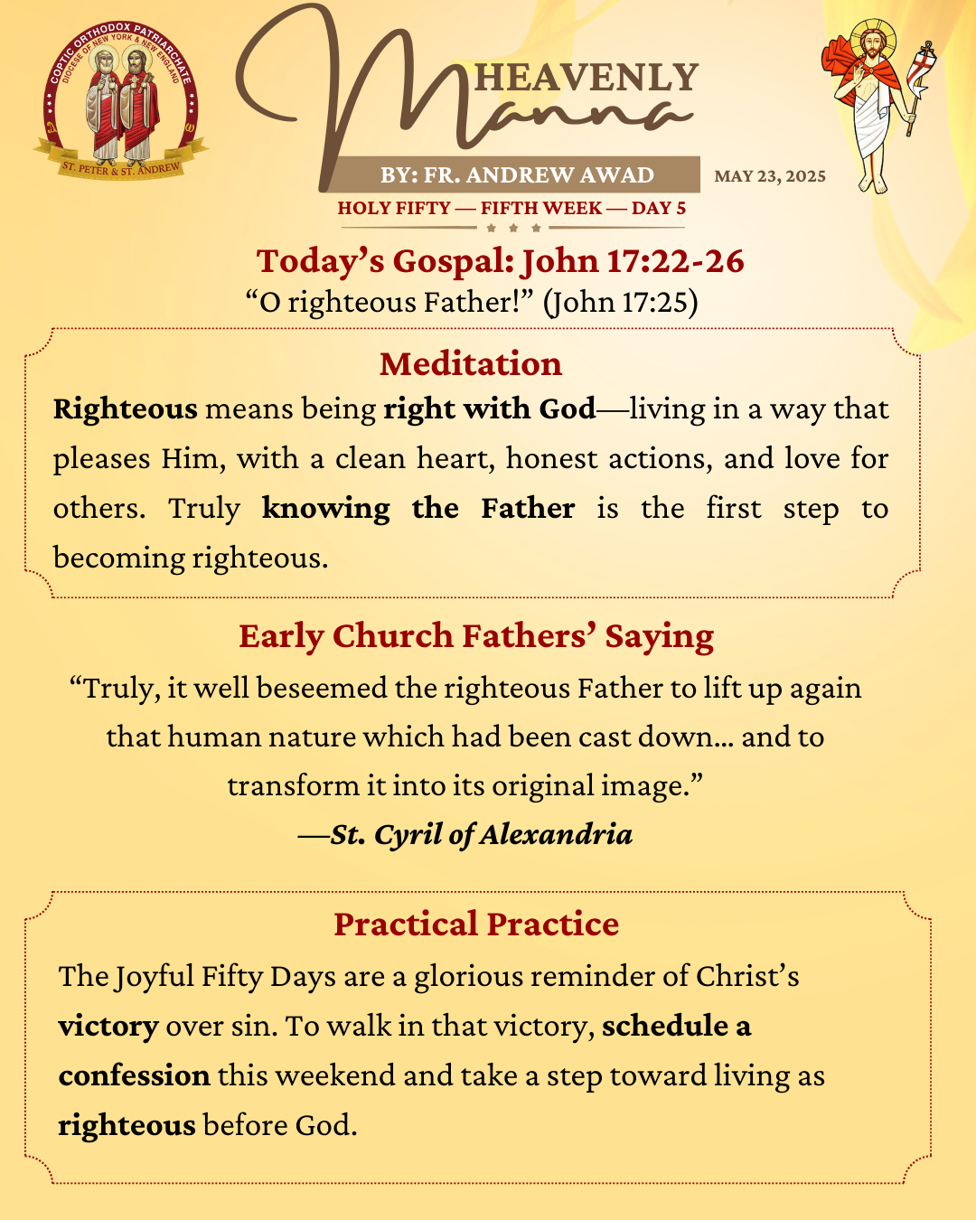 O Righteous Fathe – Holy Fifty – Fifth Week – Day 4 – May 20, 2025 - O ...